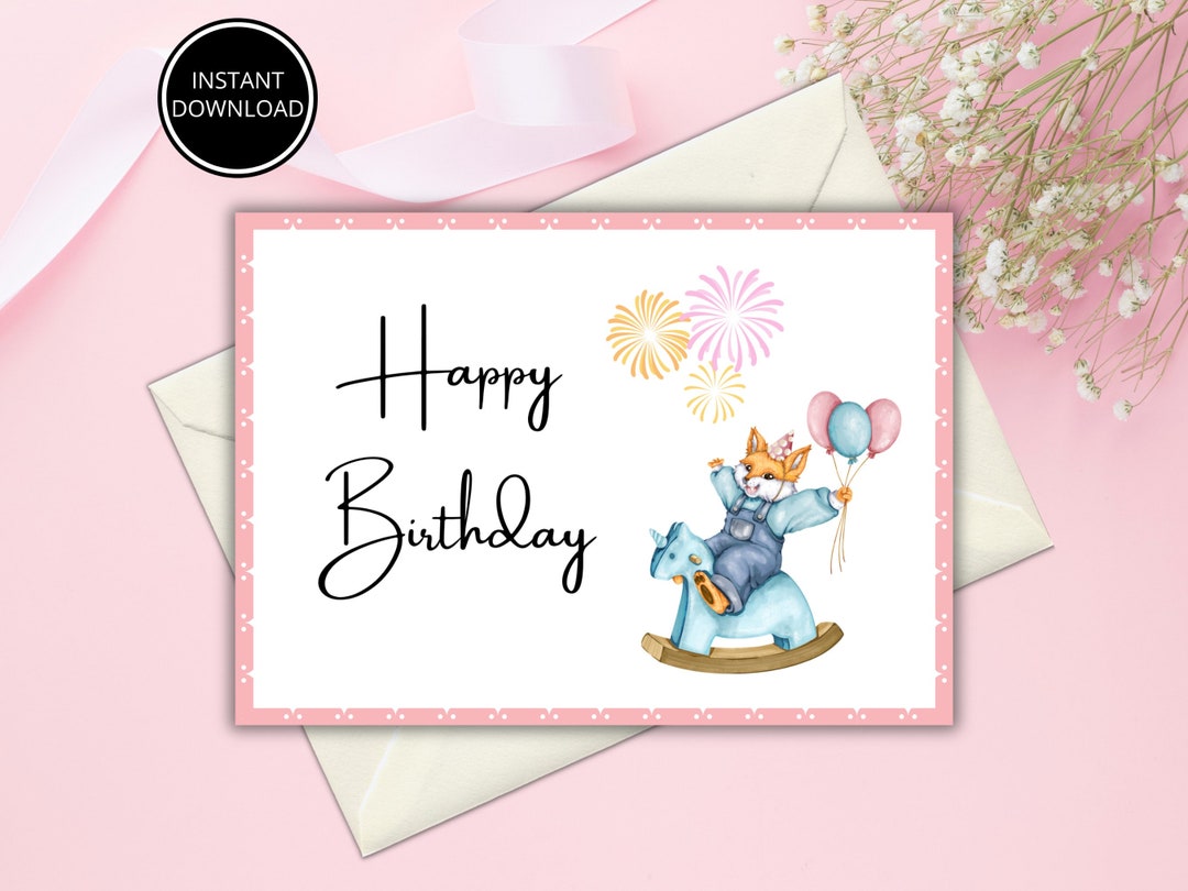 Printable Animal Birthday Cards for Kids, Instant Download, Birthday ...