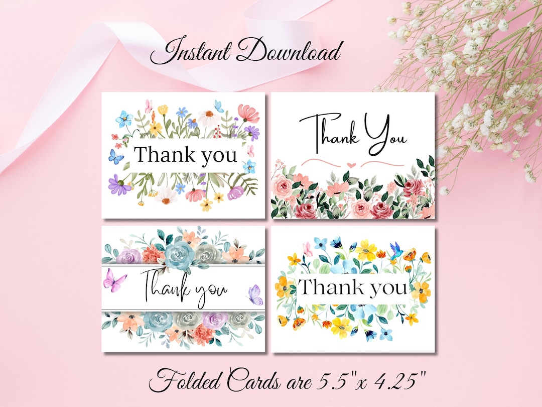 4 tarjetas de agradecimiento imprimibles, tarjeta de agradecimiento floral, agradecimiento ...