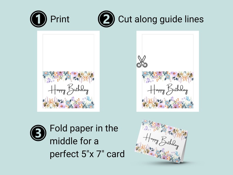 Floral Happy Birthday Card: Printable Watercolor Design (digital ...