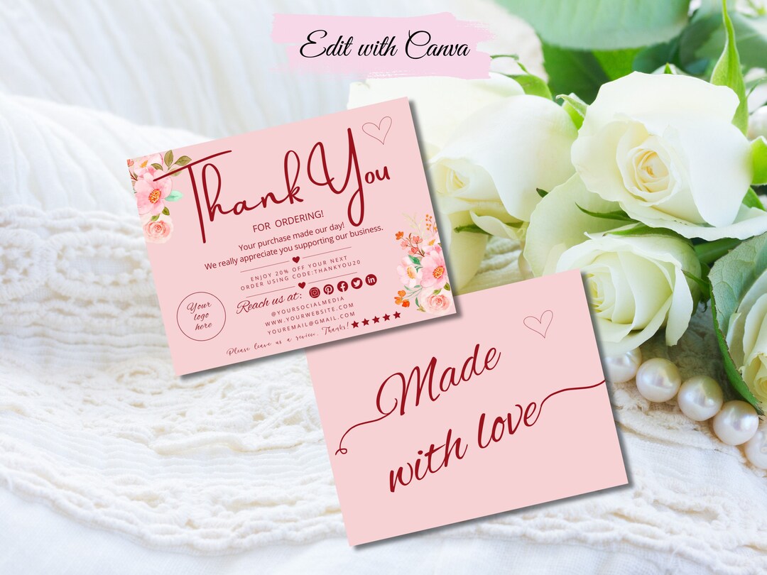 Editable Small Business Thank You Card Template, Printable Thanks for ...