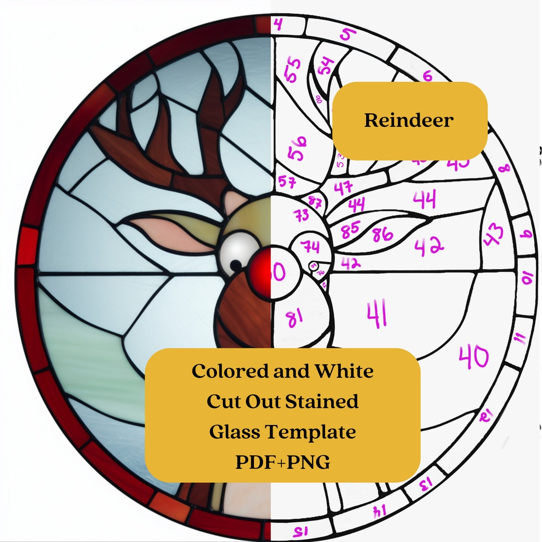 Reindeer Stained Glass PDF and PNG Template, Christmas Stained Glass ...