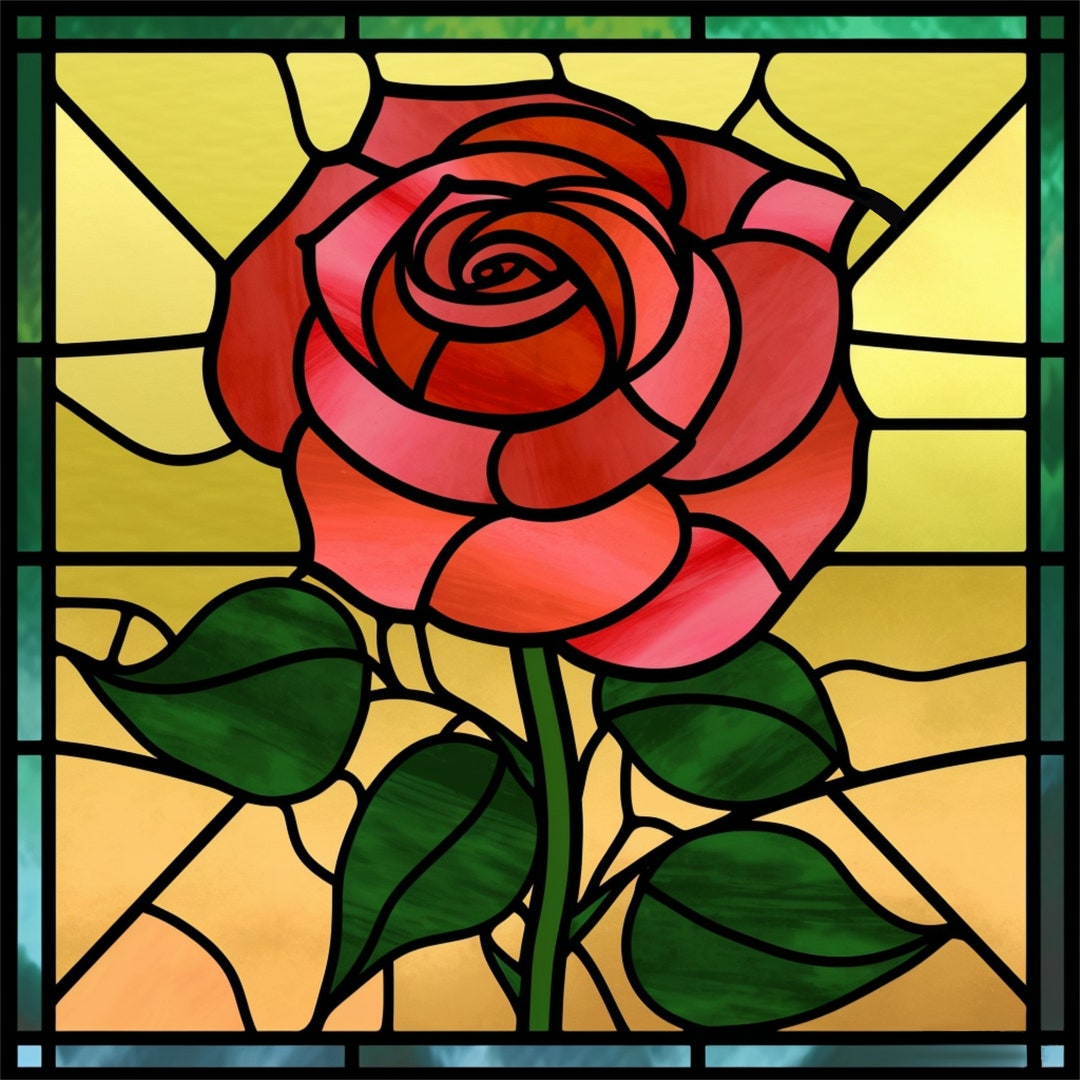 Rose Stained Glass PDF and PNG Template, Beginner Stain Glass Project ...