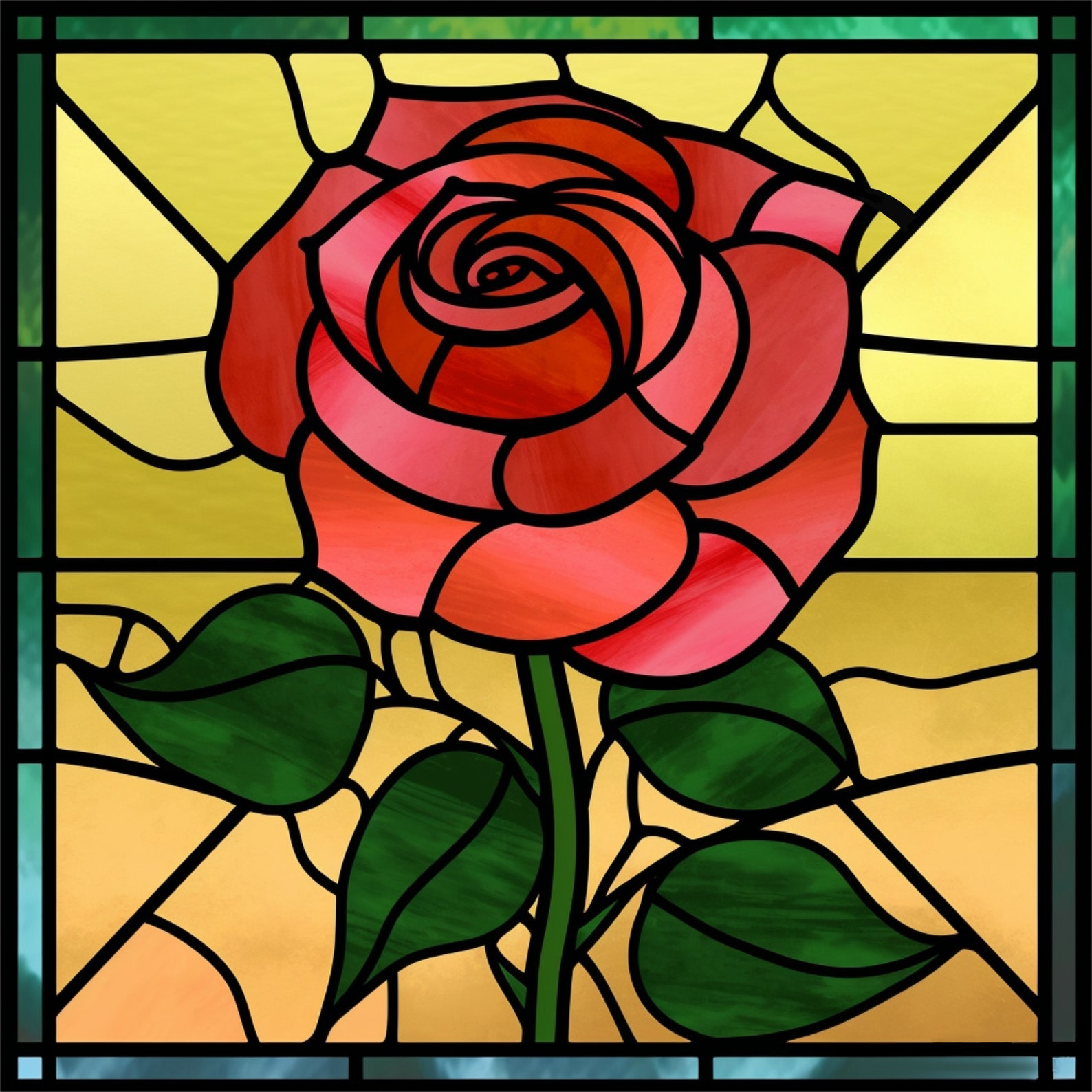 Rose Stained Glass PDF and PNG Template, Beginner Stain Glass Project ...