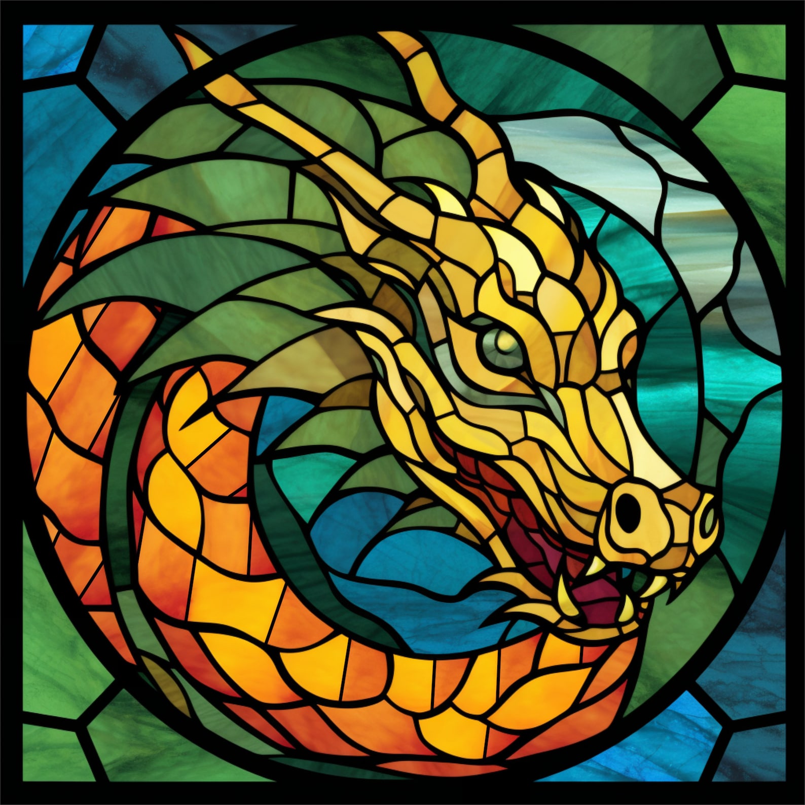 Dragon Stained Glass PDF and PNG Template, Intermediate Stain Glass ...