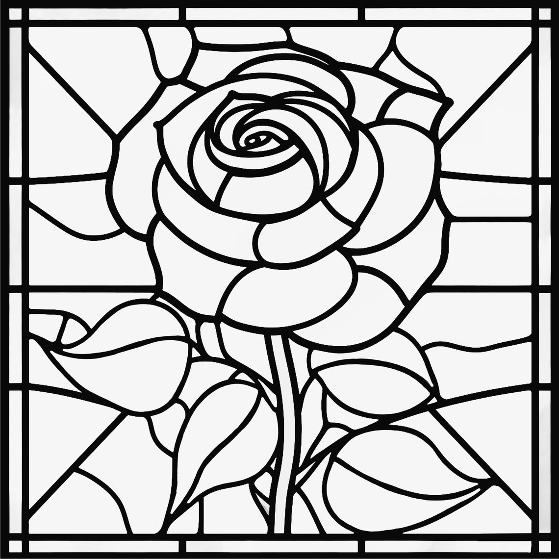 Rose Stained Glass PDF and PNG Template, Beginner Stain Glass Project ...