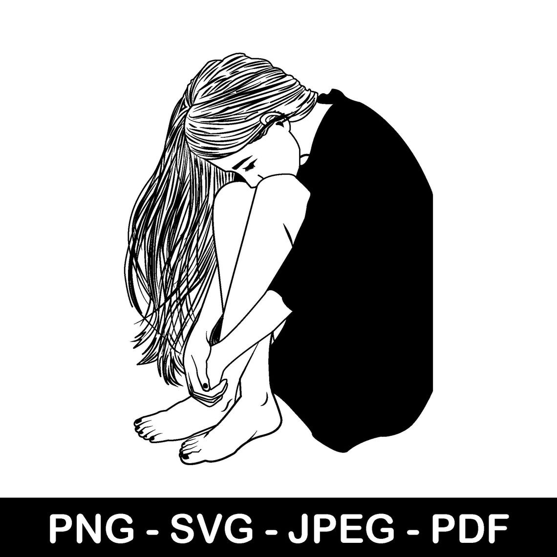 Sad Girl Svg - Pdf - Png - Jpeg - Sad Woman - Commercial Use - Tears ...