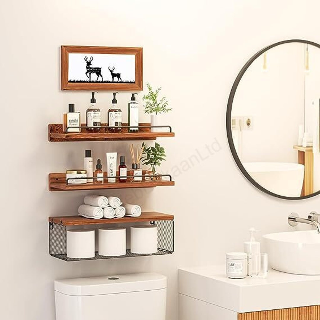 Set of 4 Wood Metal Bathroom Shelves Floating Shelves With - Etsy