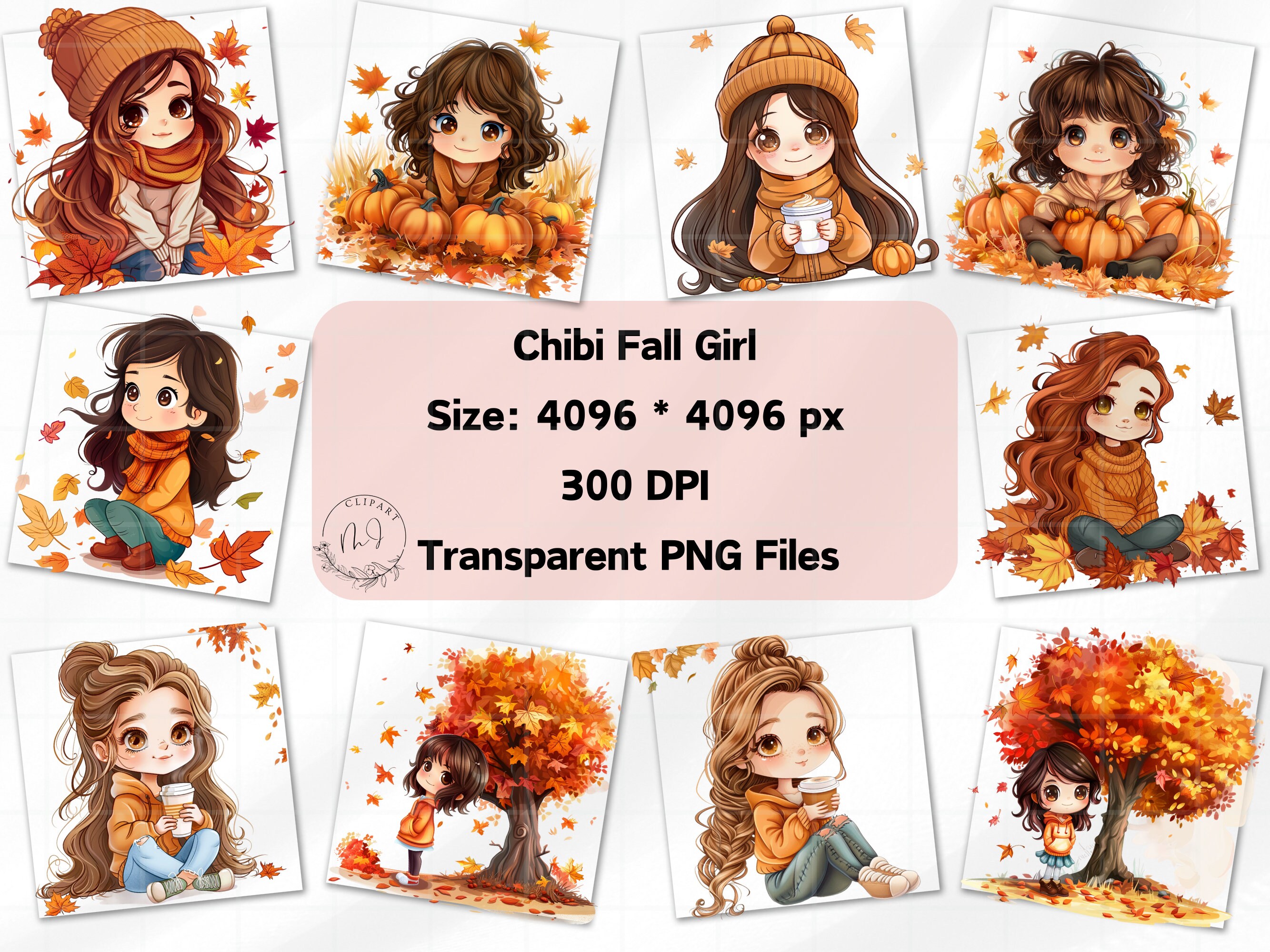 Fall Girl Chibi Clipart, Chibi Clipart, Halloween Png, Fall Kawaii ...