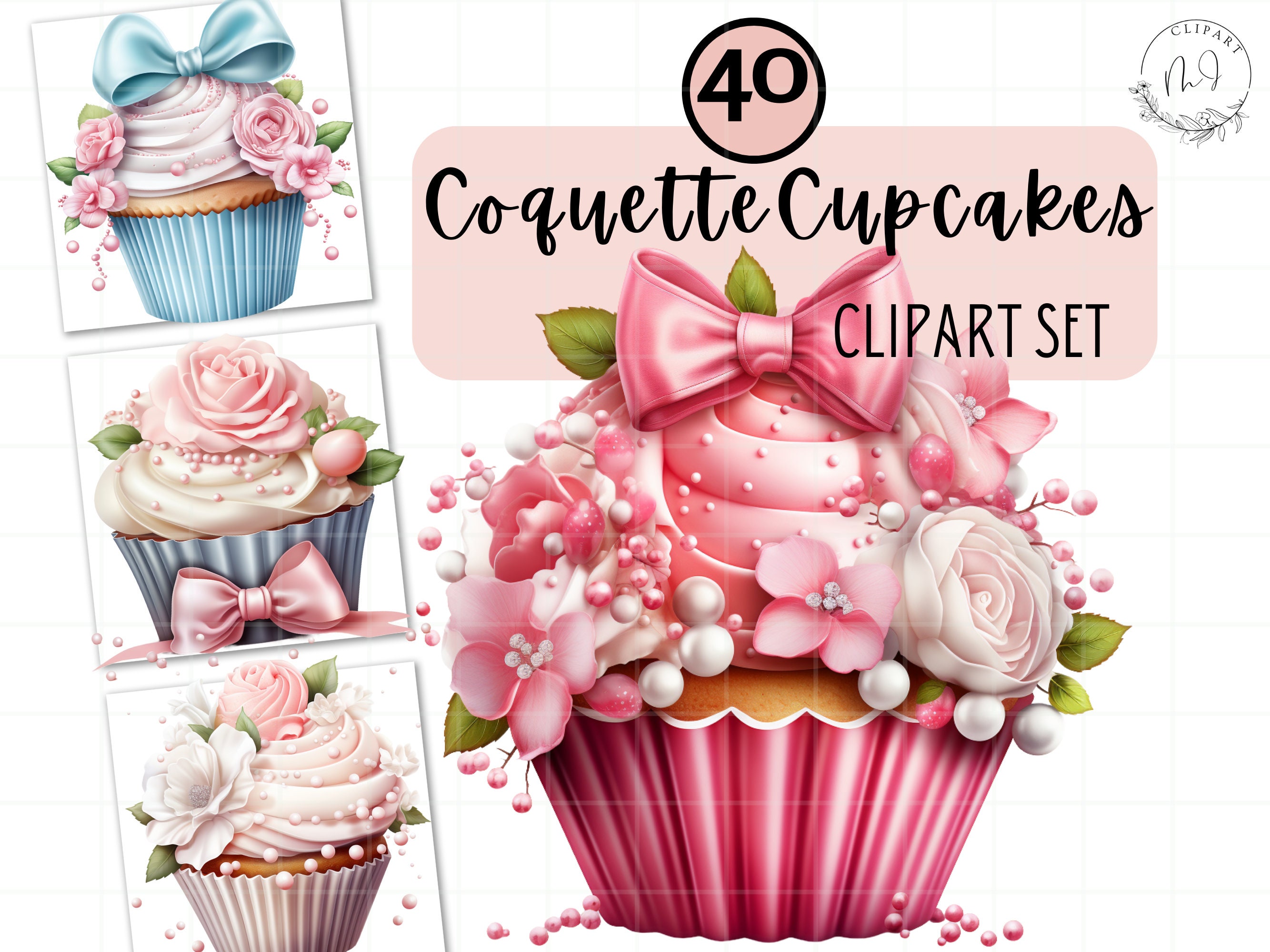 Coquette Cupcakes Clipart, Baking Clipart, Dessert Clipart, Coquette ...