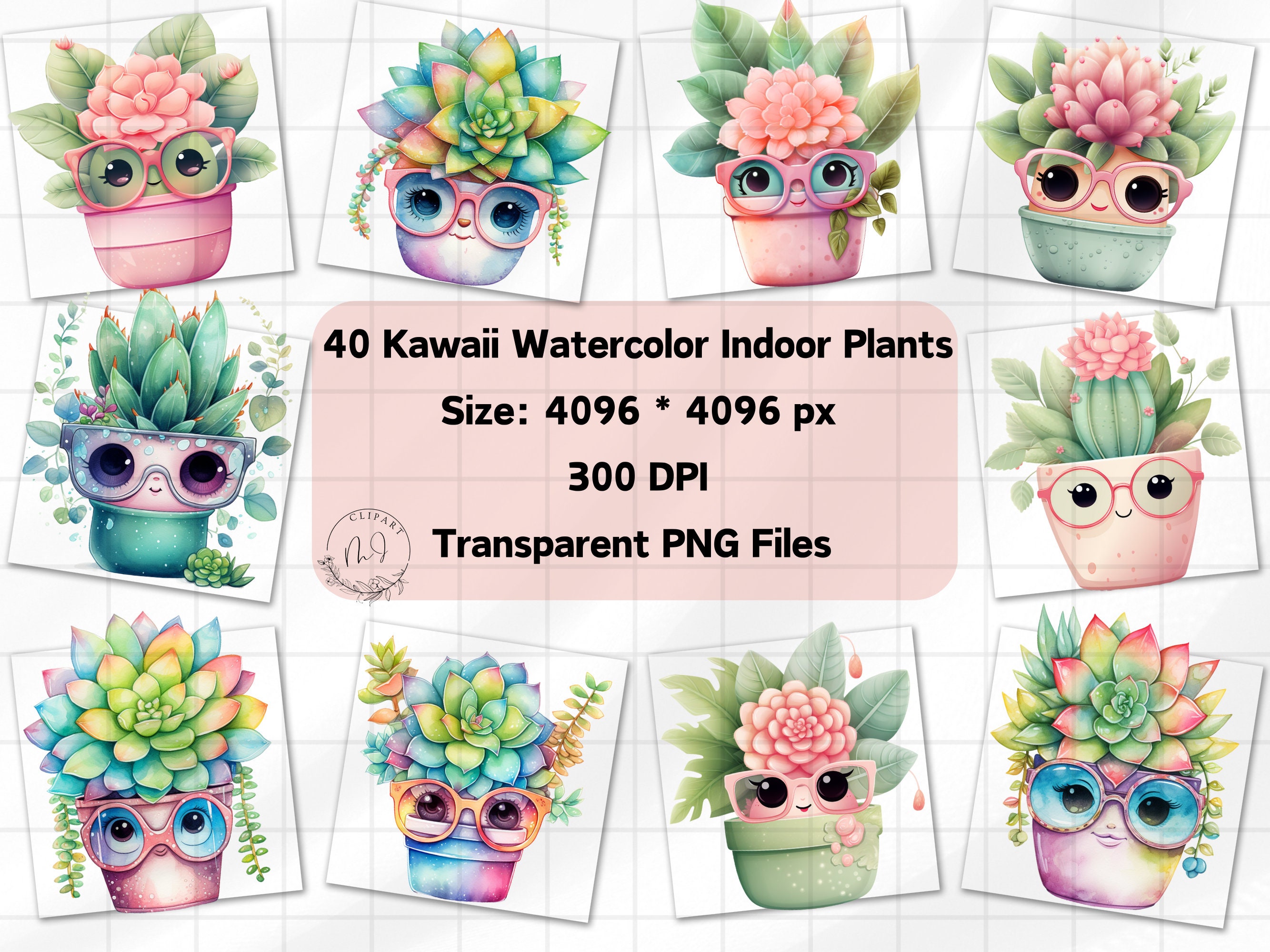 Kawaii Potted Plants Clipart | Kawaii Plant With Glasses |cute Flowers ...