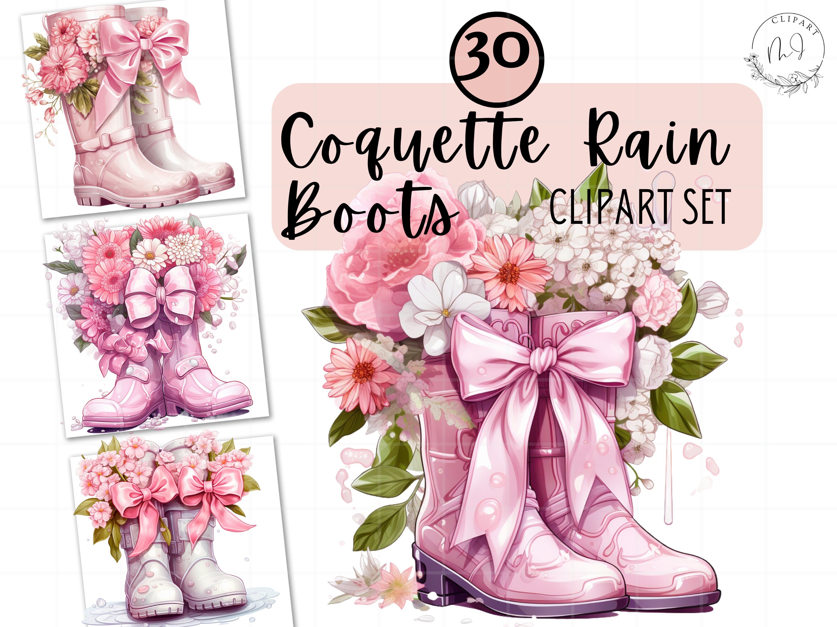 Coquette Rain Boots Clipart Bundle, Spring Rain Boots, Spring Clipart ...