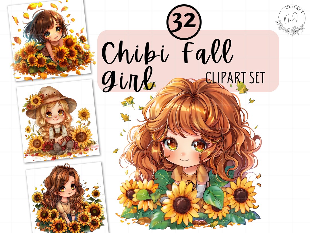 Fall Girl Chibi Clipart, Chibi Clipart, Halloween Png, Fall Kawaii ...