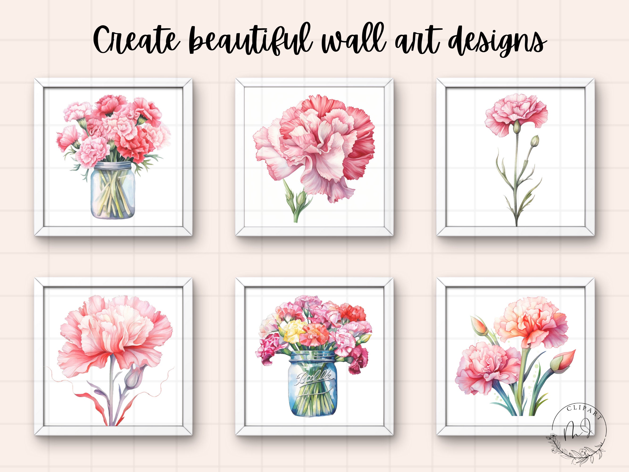 Watercolor Carnation Birth Month Flower Clipart|birth Flower Bouquet ...