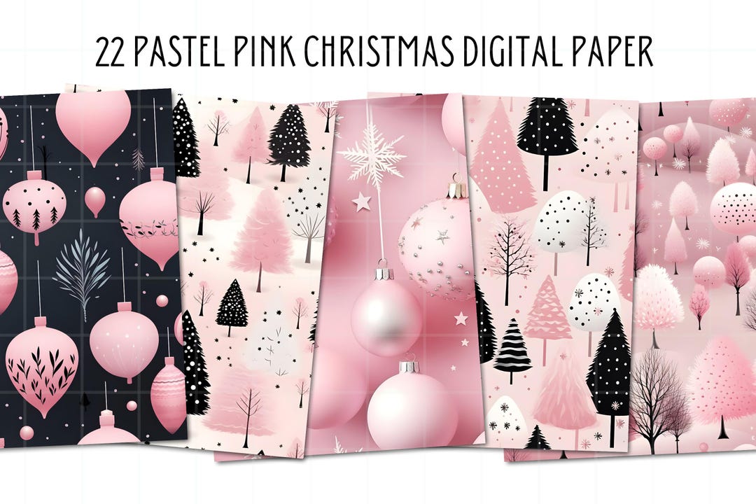 Pastel Pink Christmas Digital Paper, Pink Winter Papers, Girly ...
