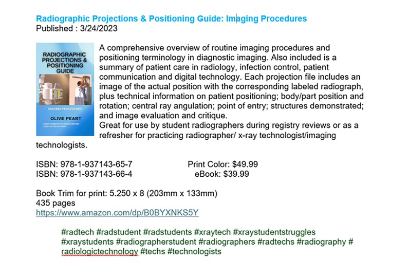 Radiographic Projections & Positioning Guide: Imaging Procedures ...