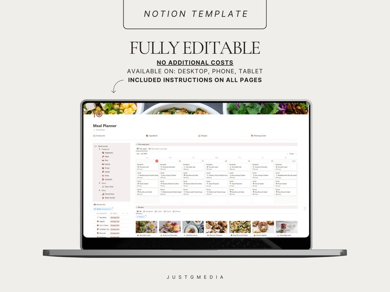 Notion Meal Planner | Notion Template | Meal Prep Planner | Digital ...