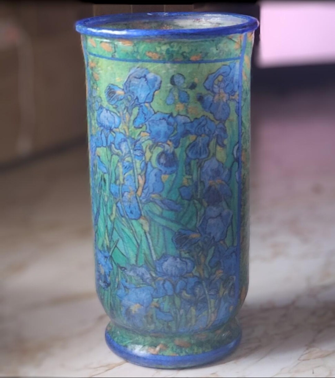 Blue Iris Decoupage Glass Vase /luminary/container - Etsy