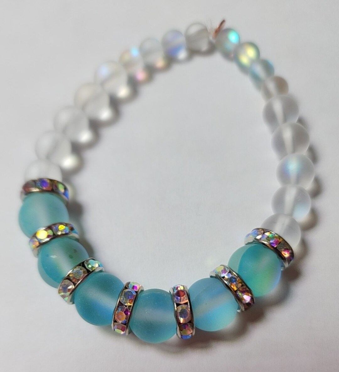 Jewelry Blue Glass Bracelet With Crystals 7 Inches - Etsy