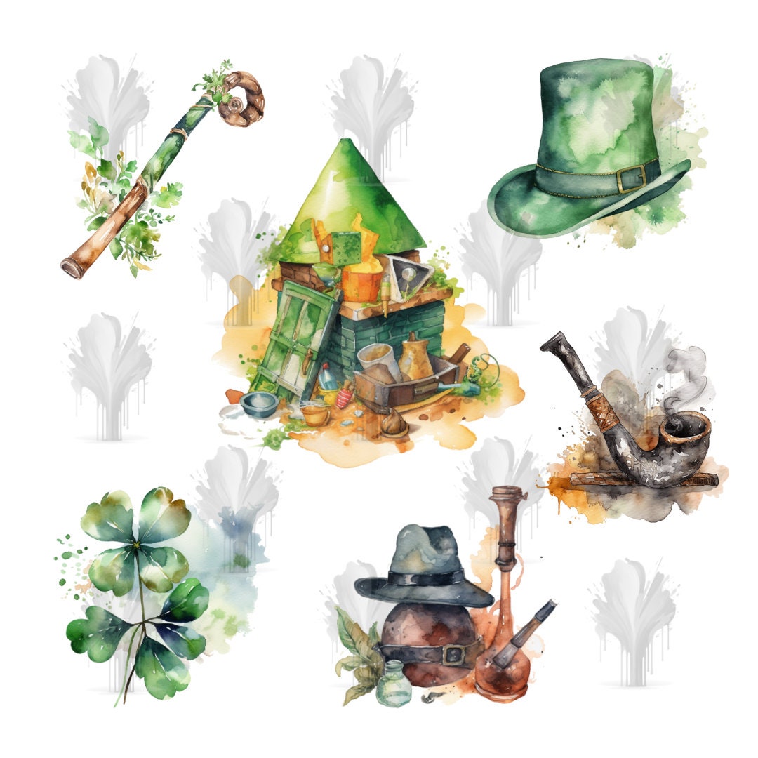Watercolor Leprechaun Clipart, St. Patrick's Day, Clovers, Rainbow, Pot ...