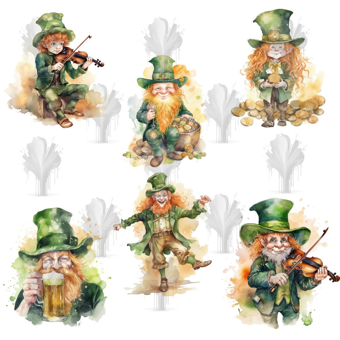 Watercolor Leprechaun Clipart, St. Patrick's Day, Clovers, Rainbow, Pot ...