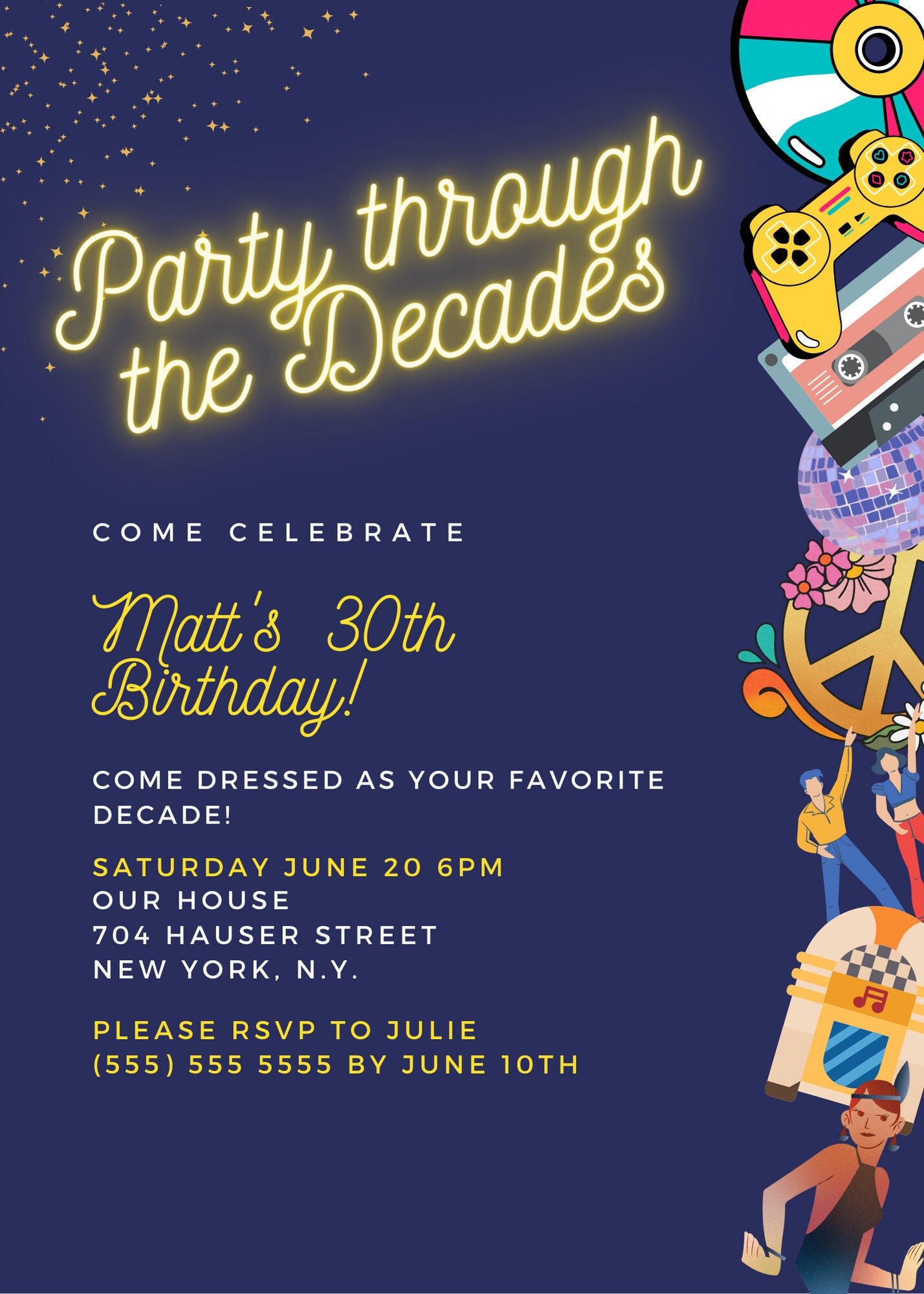 Party Through the Decades Invite - Etsy