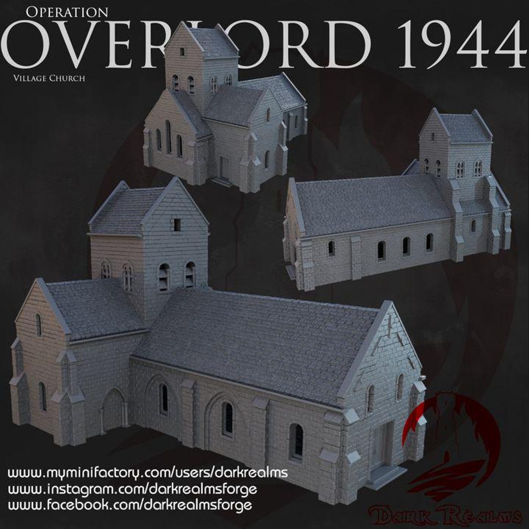 Dark Realms - Overlord 1944 - Village Church WW2 Tabletop Building 28/ ...