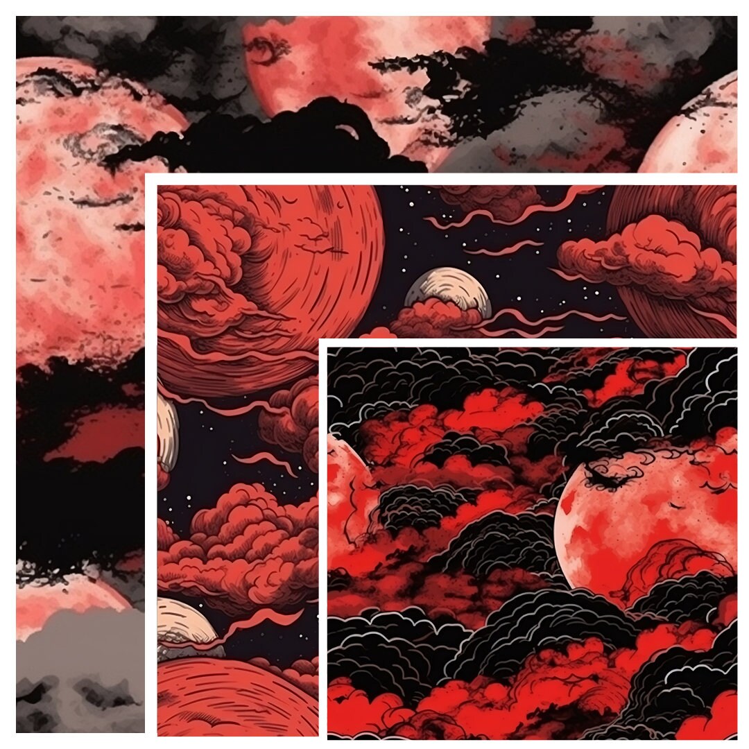 Digital Paper Crimson Red Moon Pattern Seamless Textures, Glitter ...