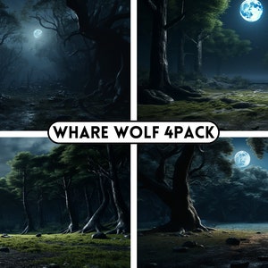 Werewolf Digital Backdrop, Digital Background, Forest Full Moon ...