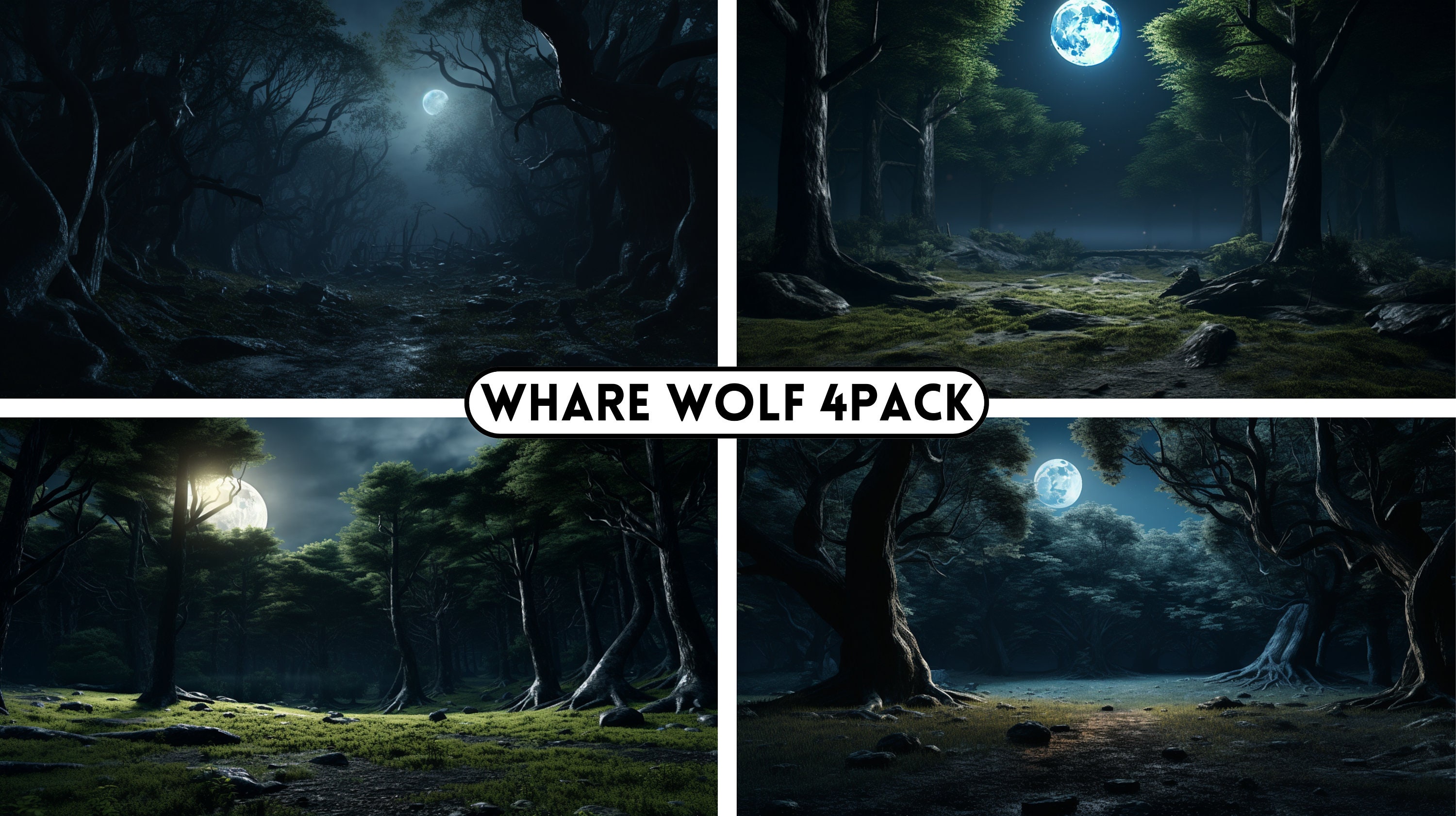 Werewolf Digital Backdrop, Digital Background, Forest Full Moon ...