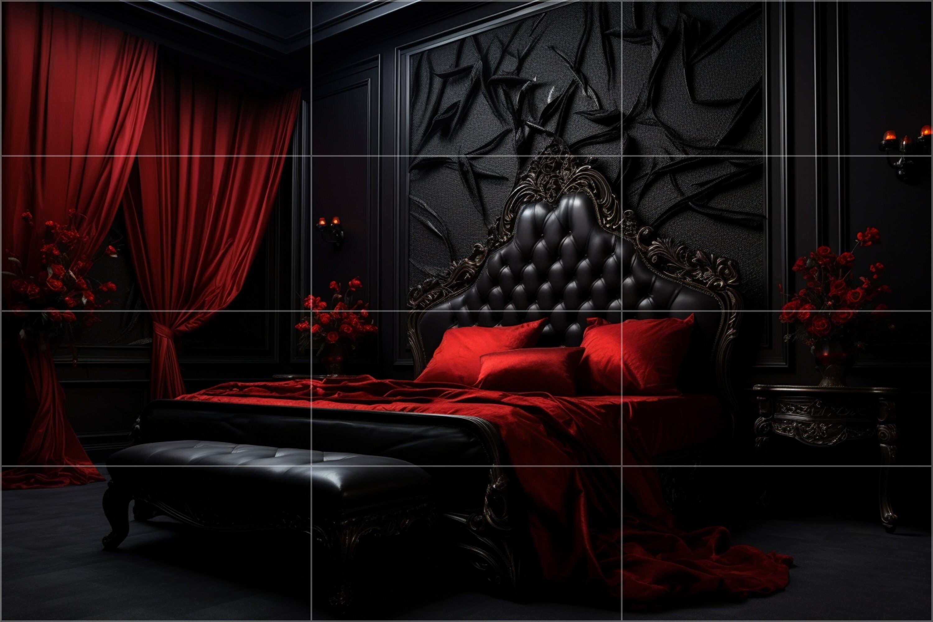 Gothic Bed Room Digital Backdrop, Digital Background, Black Red Bed ...
