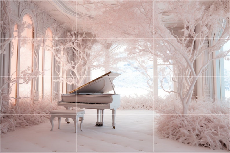 Snow Piano Room Digital Backdrop, Digital Background, Piano Background ...