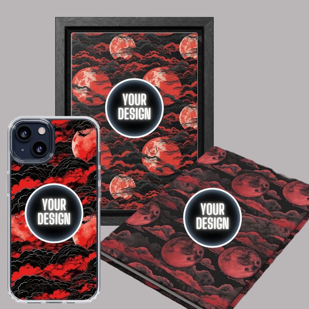 Digital Paper Crimson Red Moon Pattern Seamless Textures, Glitter ...