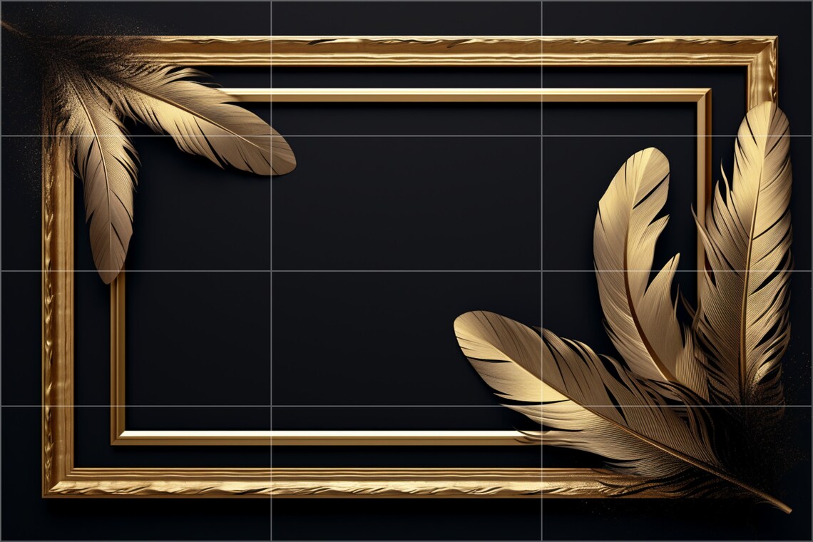 Gold and Fethers Digital Backdrop, Digital Background, Gold Frame ...