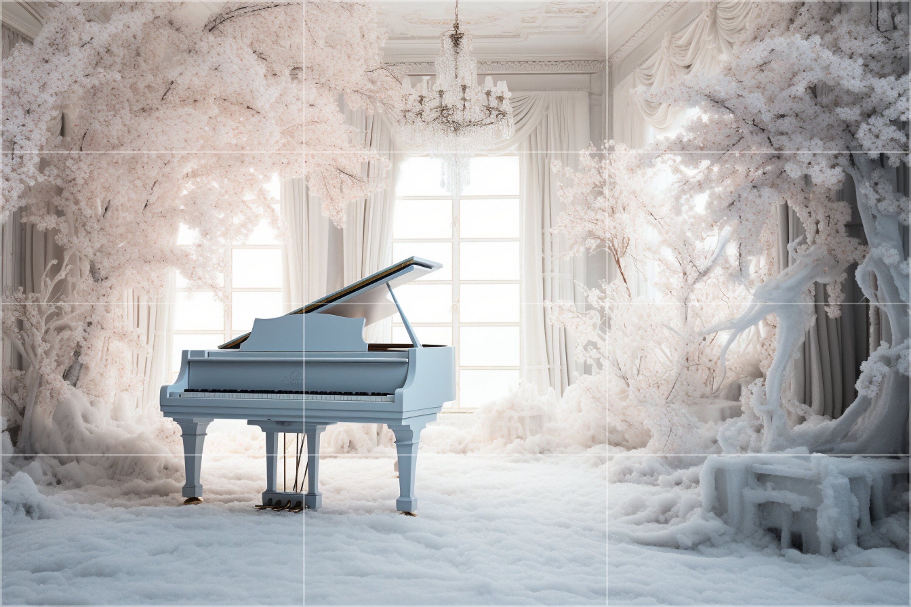 Snow Piano Room Digital Backdrop, Digital Background, Piano Background ...