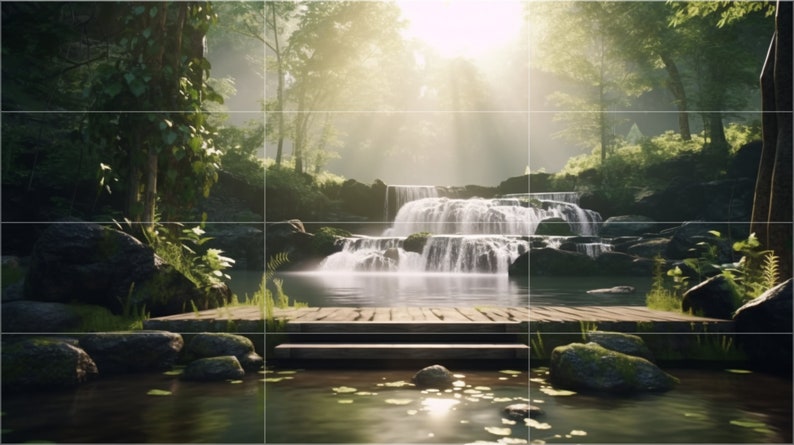 Waterfall Digital Backdrop, Forest Waterfall Theme, Forest Backdrop ...