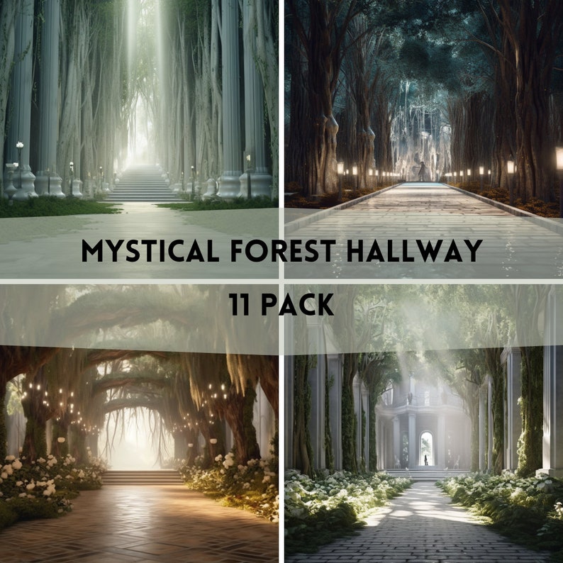 11 X Digital Backdrops, Mystical Forest Hallway Digital Backgrounds ...