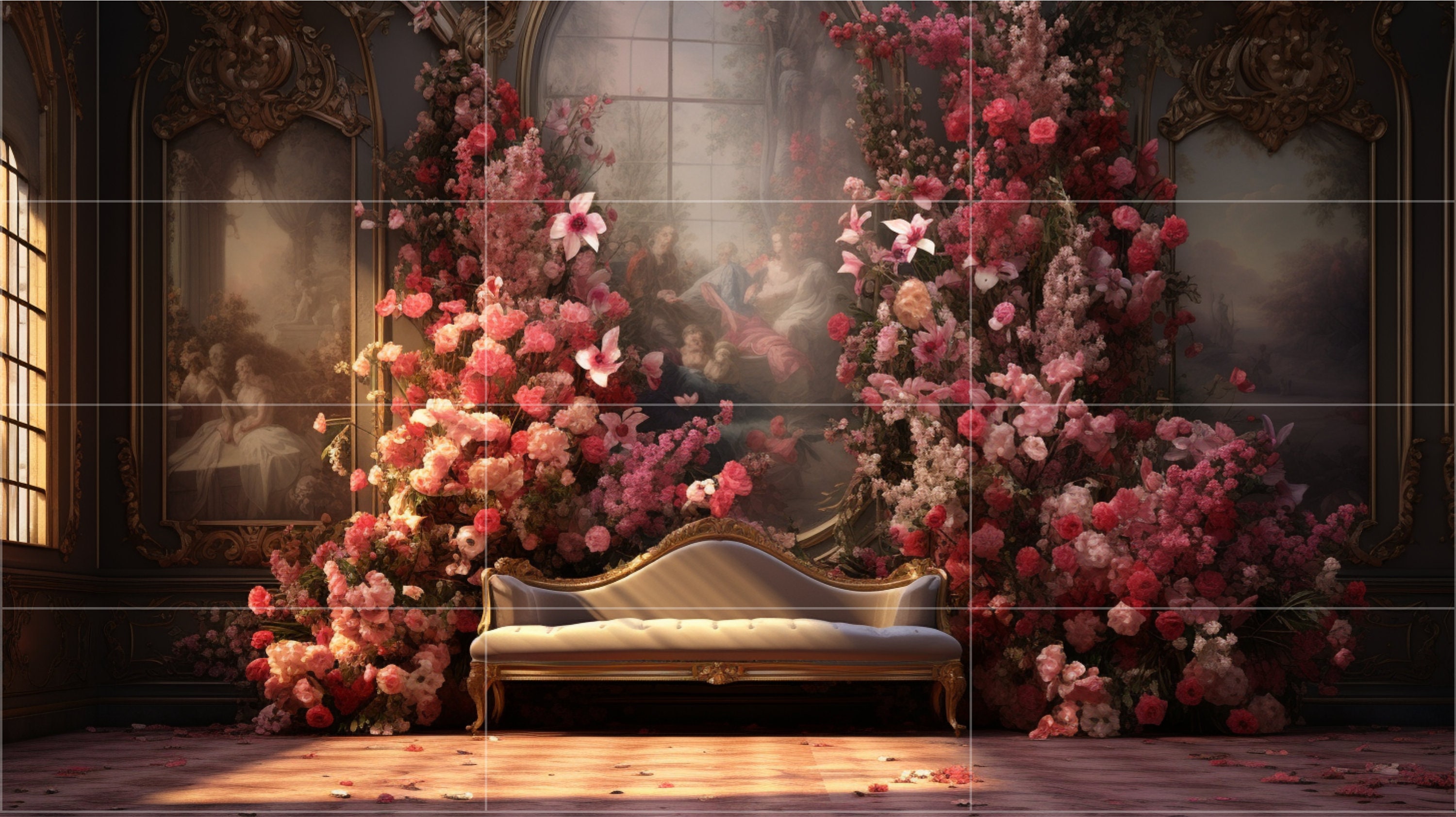 Floral Interior Digital Backdrop, Digital Background, Floral Background ...