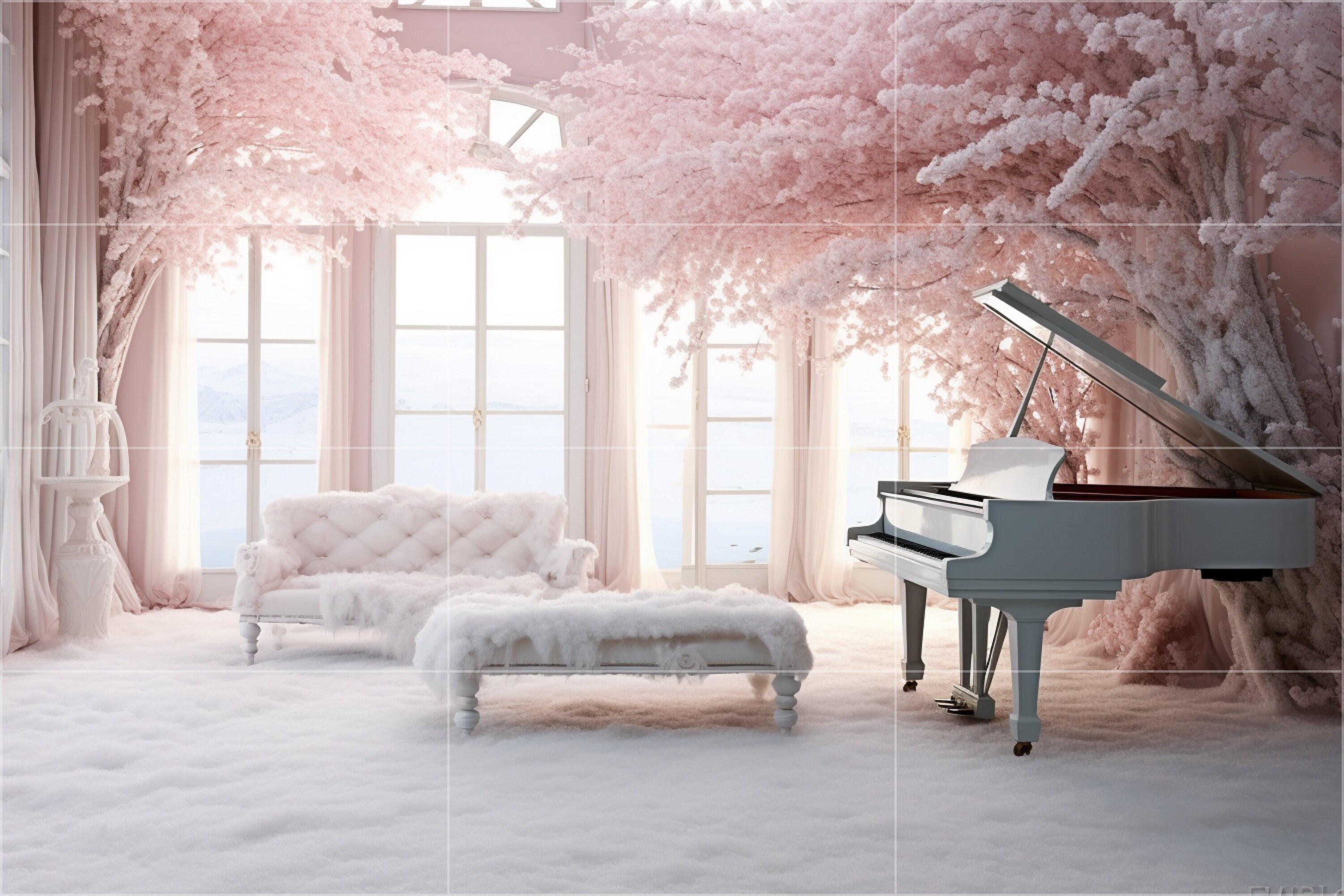 Snow Piano Room Digital Backdrop, Digital Background, Piano Background ...