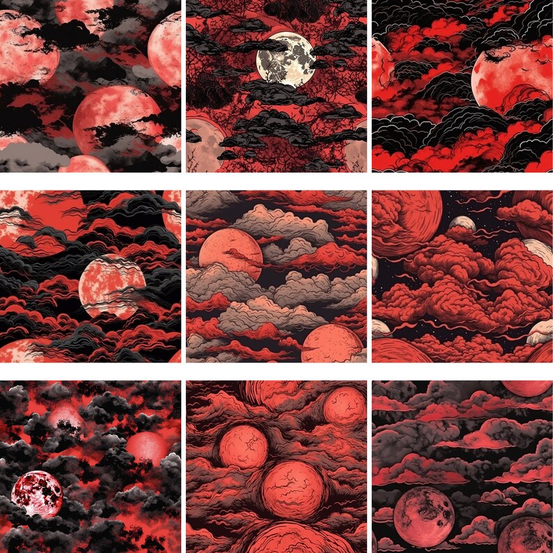 Digital Paper Crimson Red Moon Pattern - Seamless Textures, Glitter ...
