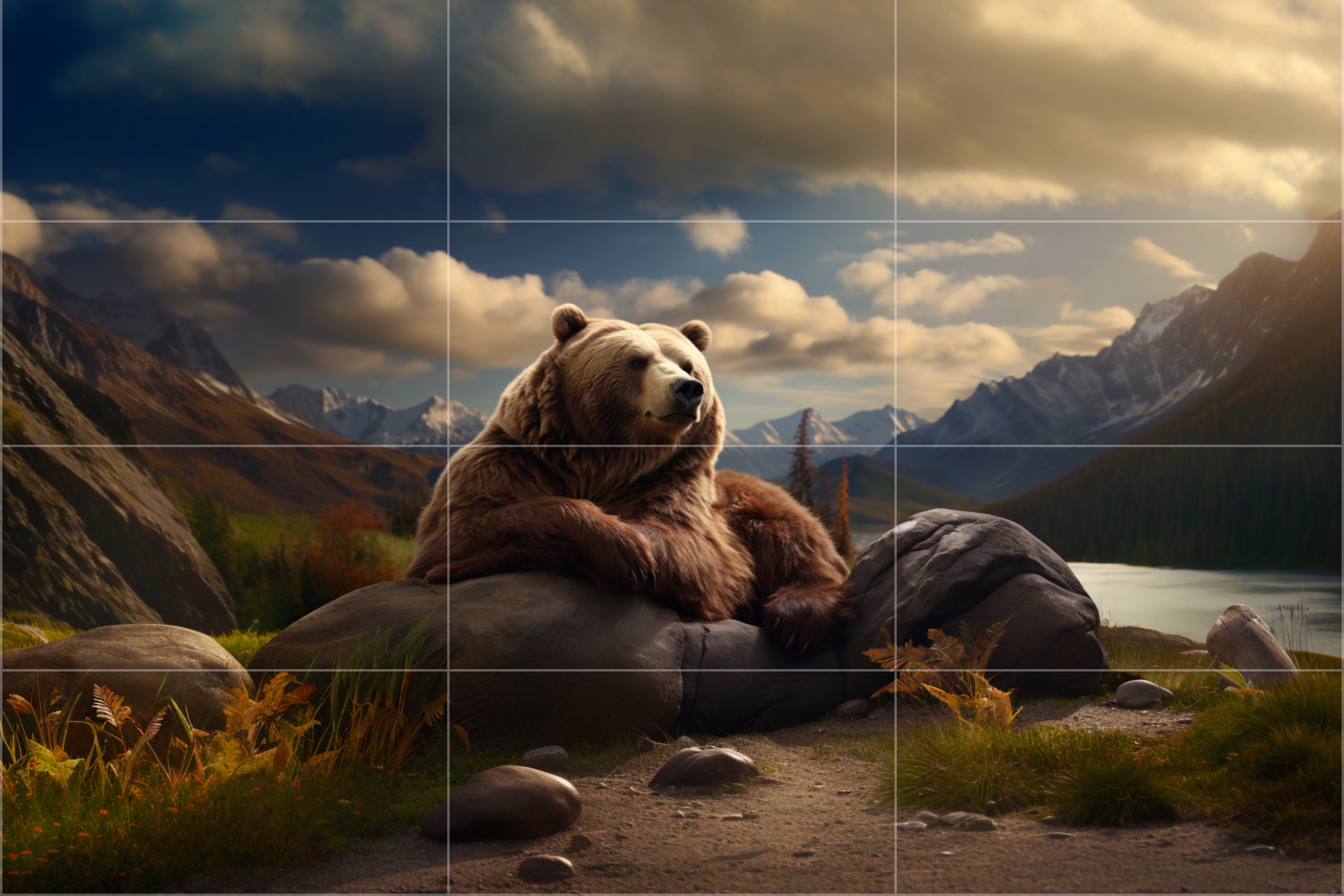 Grizzly Bear Digital Backdrop, Digital Background, Forest Animal ...