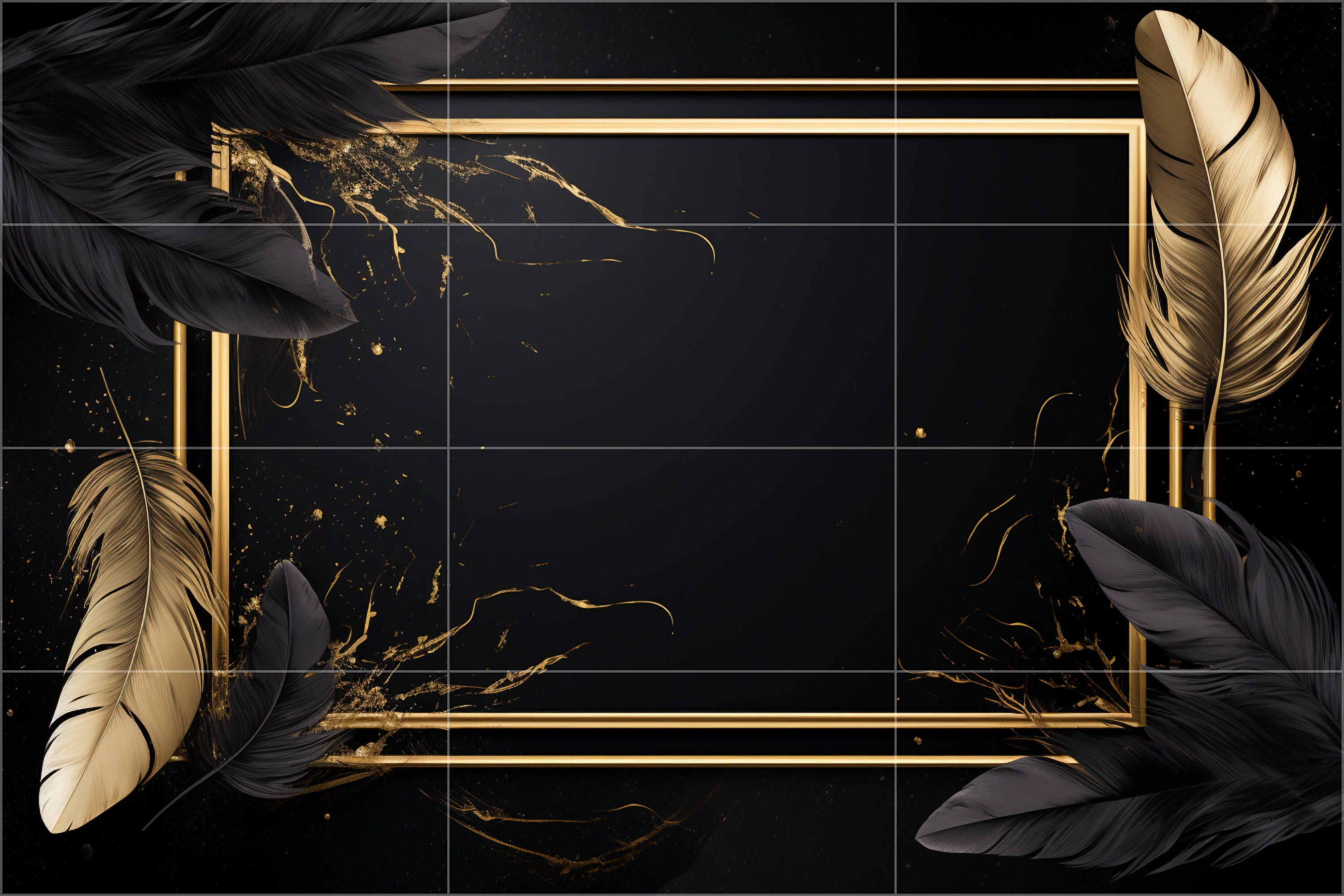 Gold and Fethers Digital Backdrop, Digital Background, Gold Frame ...