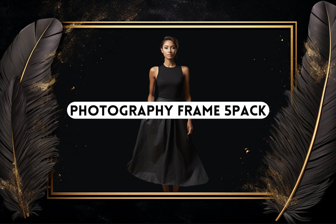 Gold and Fethers Digital Backdrop, Digital Background, Gold Frame ...