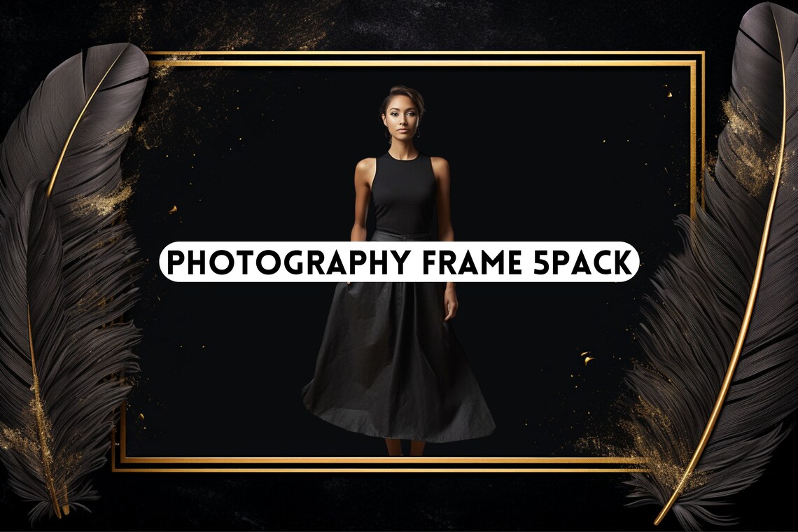 Gold and Fethers Digital Backdrop, Digital Background, Gold Frame ...