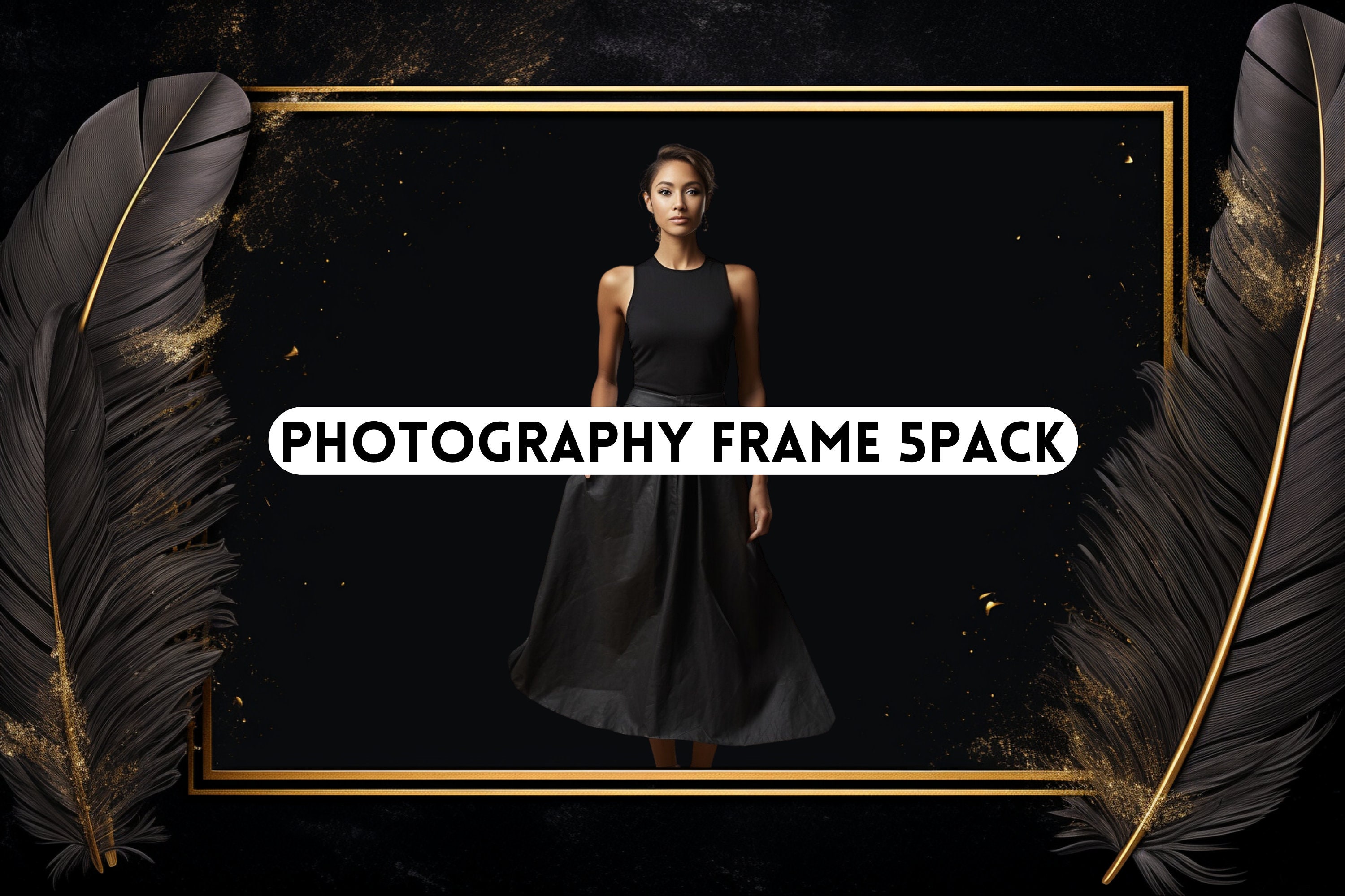 Gold and Fethers Digital Backdrop, Digital Background, Gold Frame ...