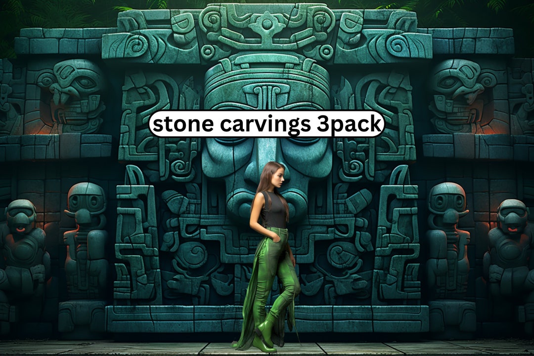 Aztec Stone Carvings Digital Backdrop, Digital Background, Aztec ...