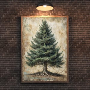 Evergreen Tree Art, Neutral Holiday Art, Pine Tree Sketch, Pine Tree ...