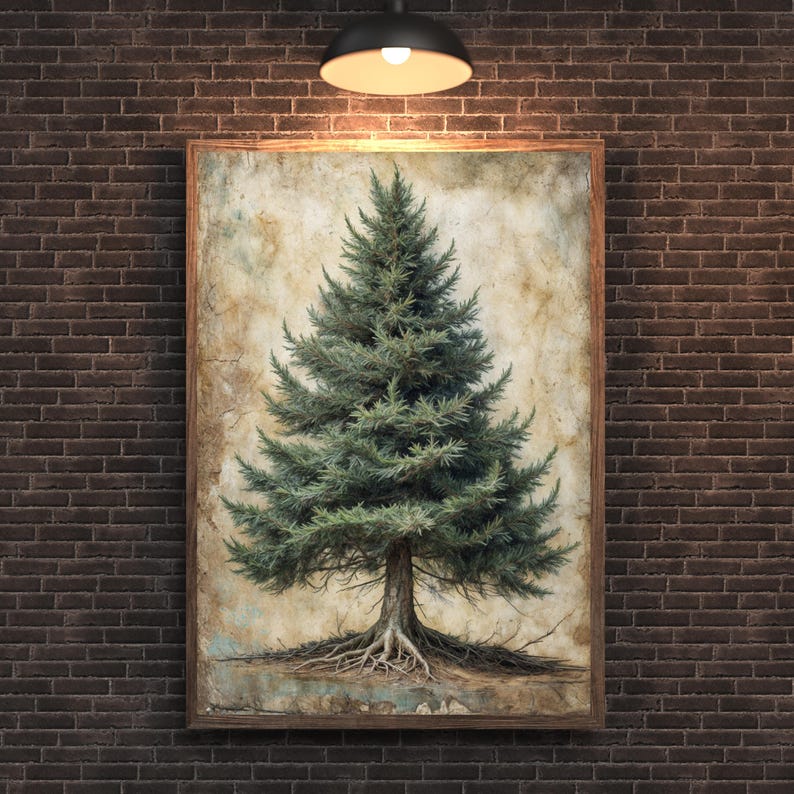 Evergreen Tree Art, Neutral Holiday Art, Pine Tree Sketch, Pine Tree ...