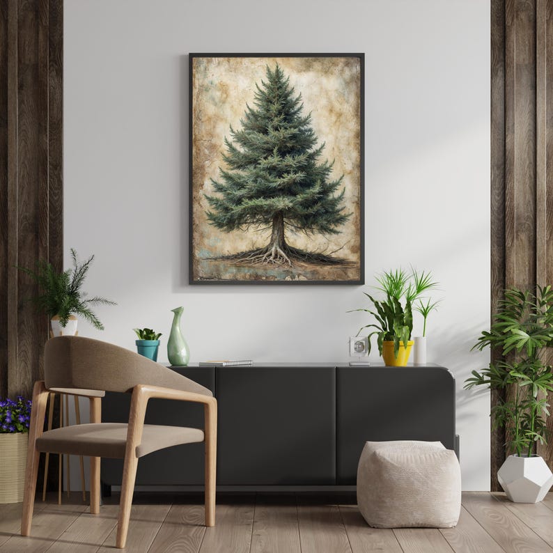 Evergreen Tree Art, Neutral Holiday Art, Pine Tree Sketch, Pine Tree ...
