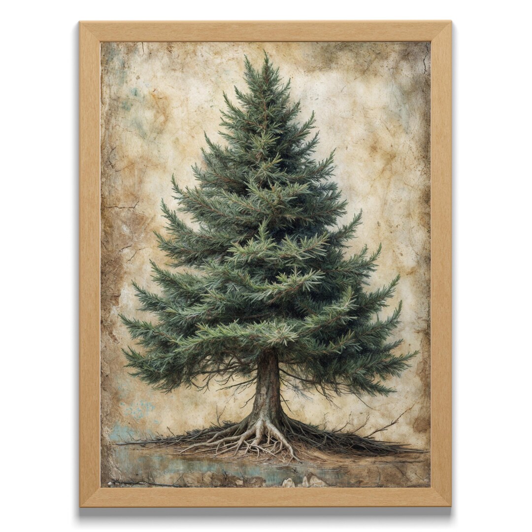 Evergreen Tree Art, Neutral Holiday Art, Pine Tree Sketch, Pine Tree ...