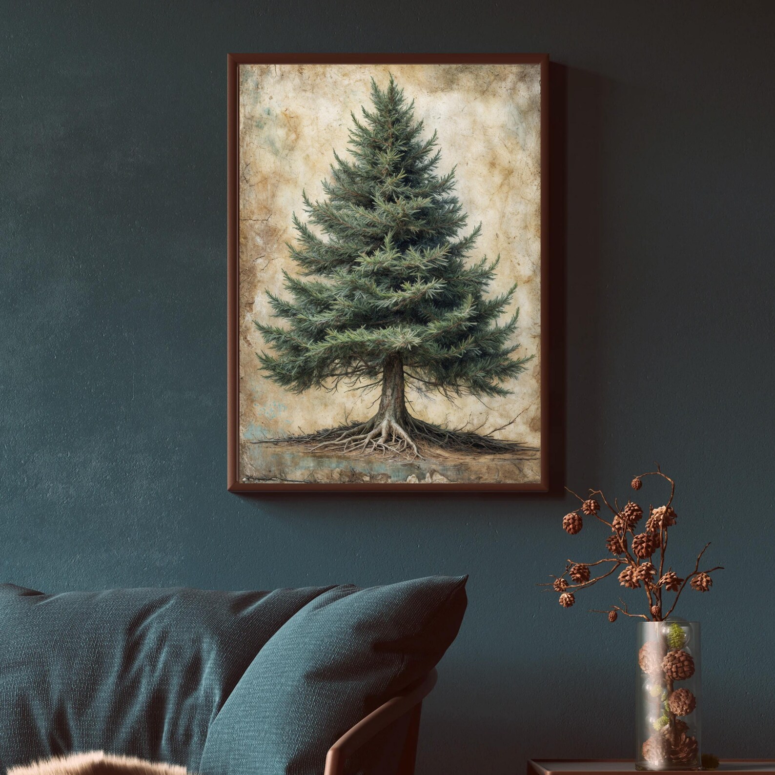 Evergreen Tree Art, Neutral Holiday Art, Pine Tree Sketch, Pine Tree ...